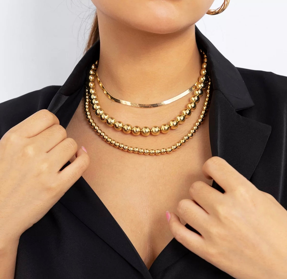 Triple Gold Plated Layered Chain Necklace - Gems for a Gem
